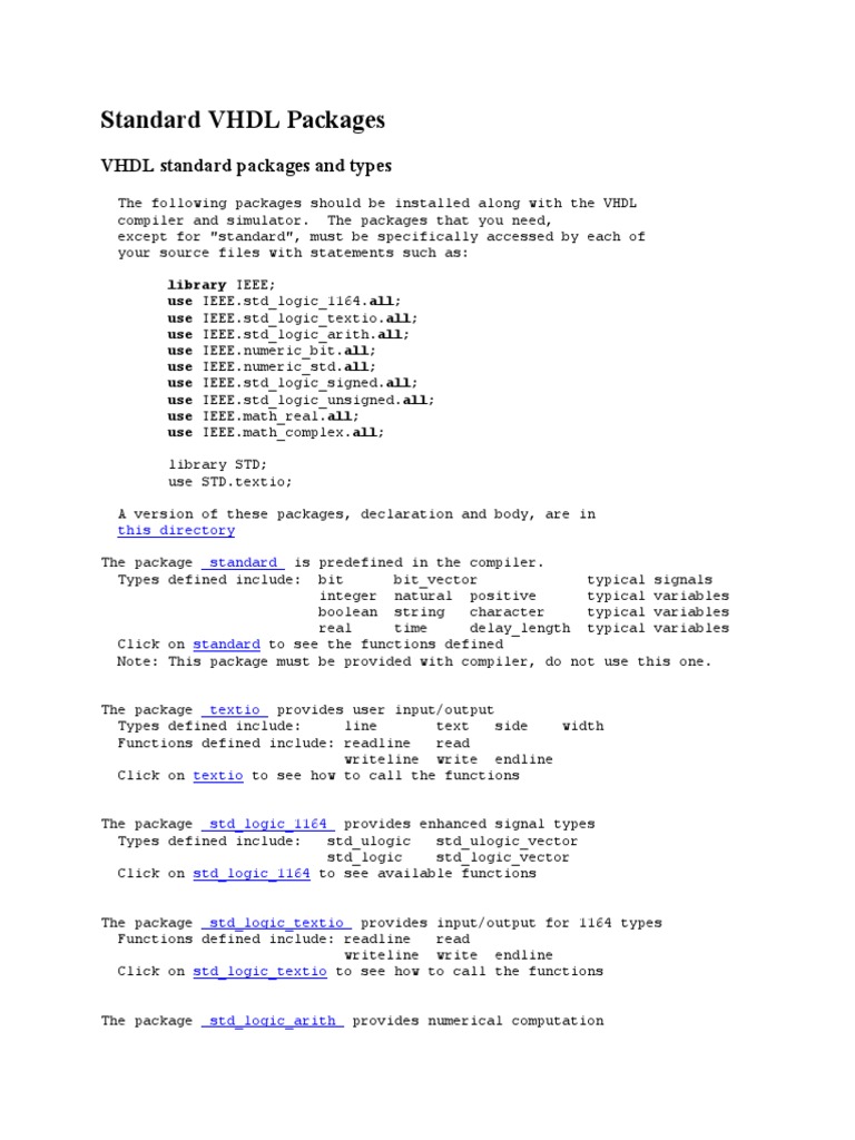 Essential VHDL Standard Packages | PDF | Computers