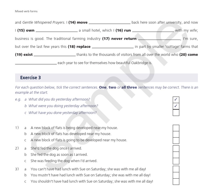 B2 Sample - Mixed Verb Forms | PDF
