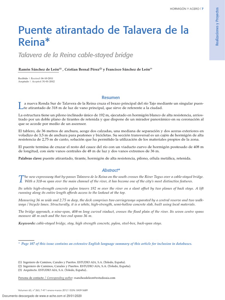 Puente Atirantado Talavera: Diseño y Estructura | PDF | Puente ...