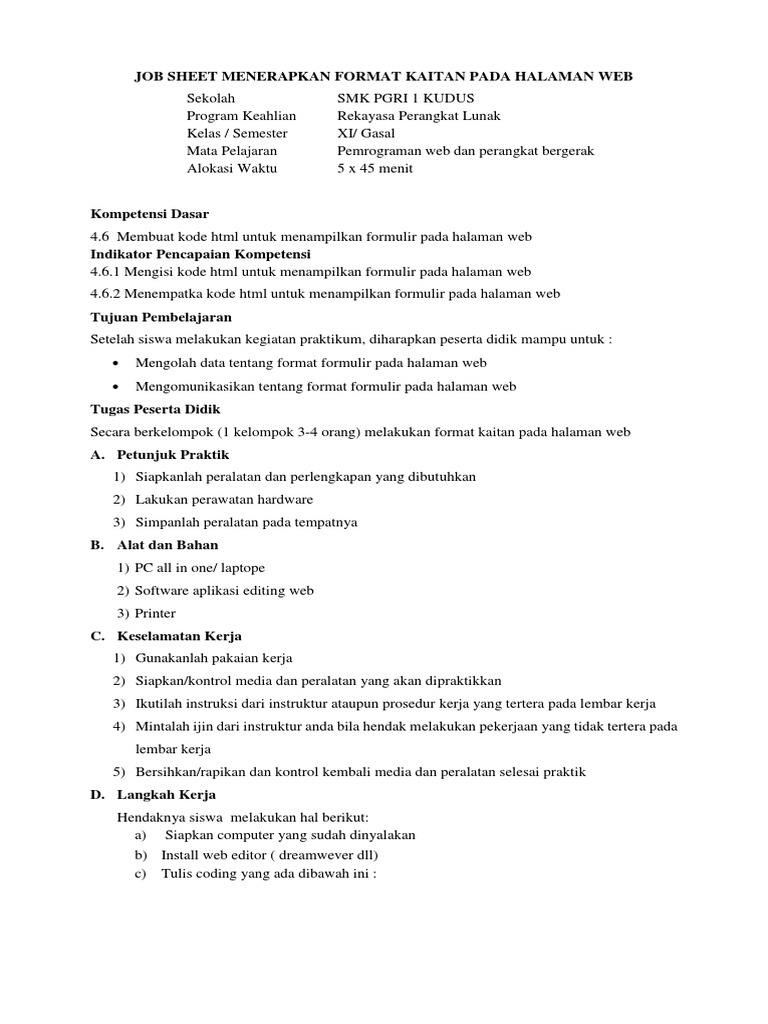 Job Sheet Pemrograman Web Perangkat Bergerak | PDF