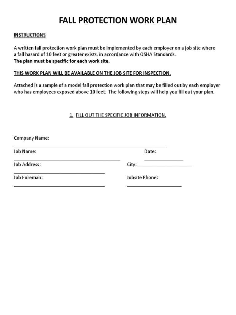 Fall Protection Work Plan | PDF | Safety | Prevention