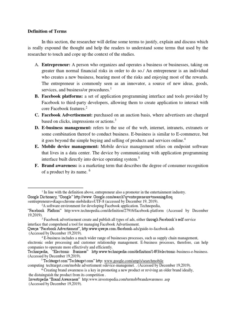 Definition of Terms For Abm Thesis | PDF | Facebook | Electronic Business