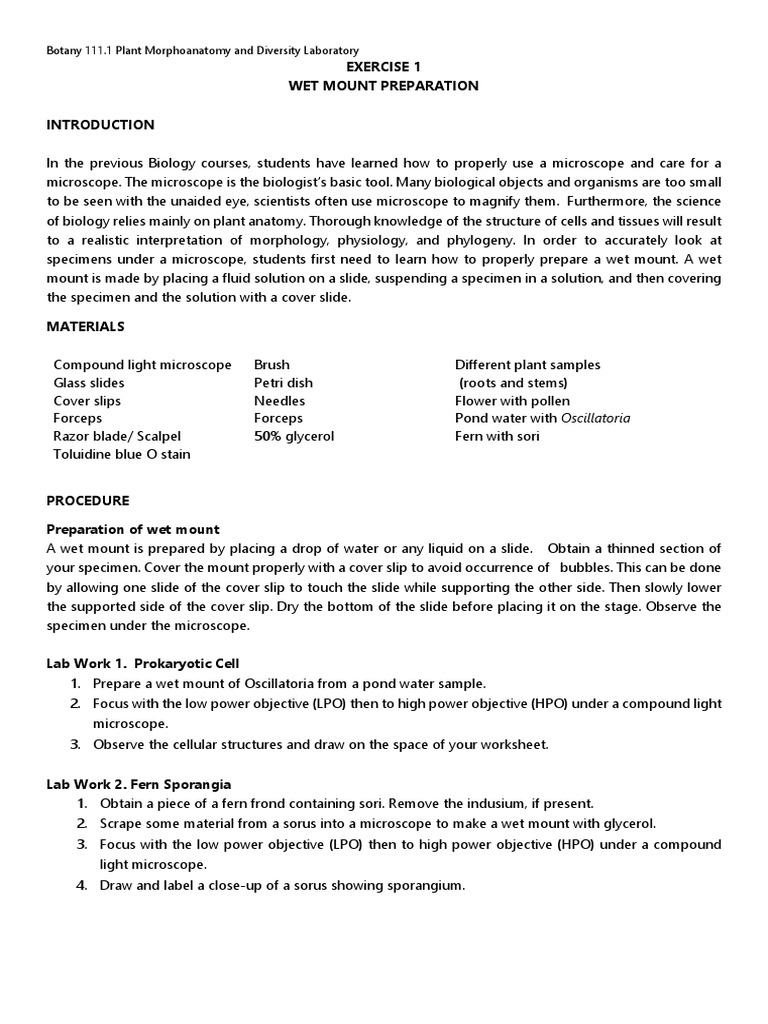 Wet Mount Preparation in Botany Lab | PDF | Organisms | Science