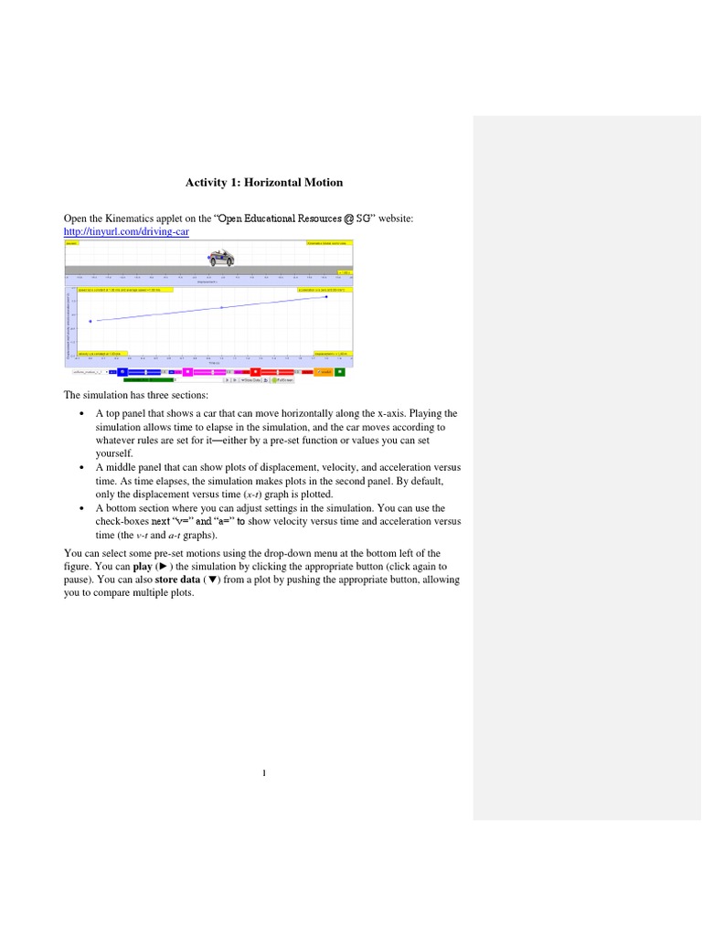 Motion in One Dimension Student Worksheet (DL-GWF) | PDF | Acceleration ...