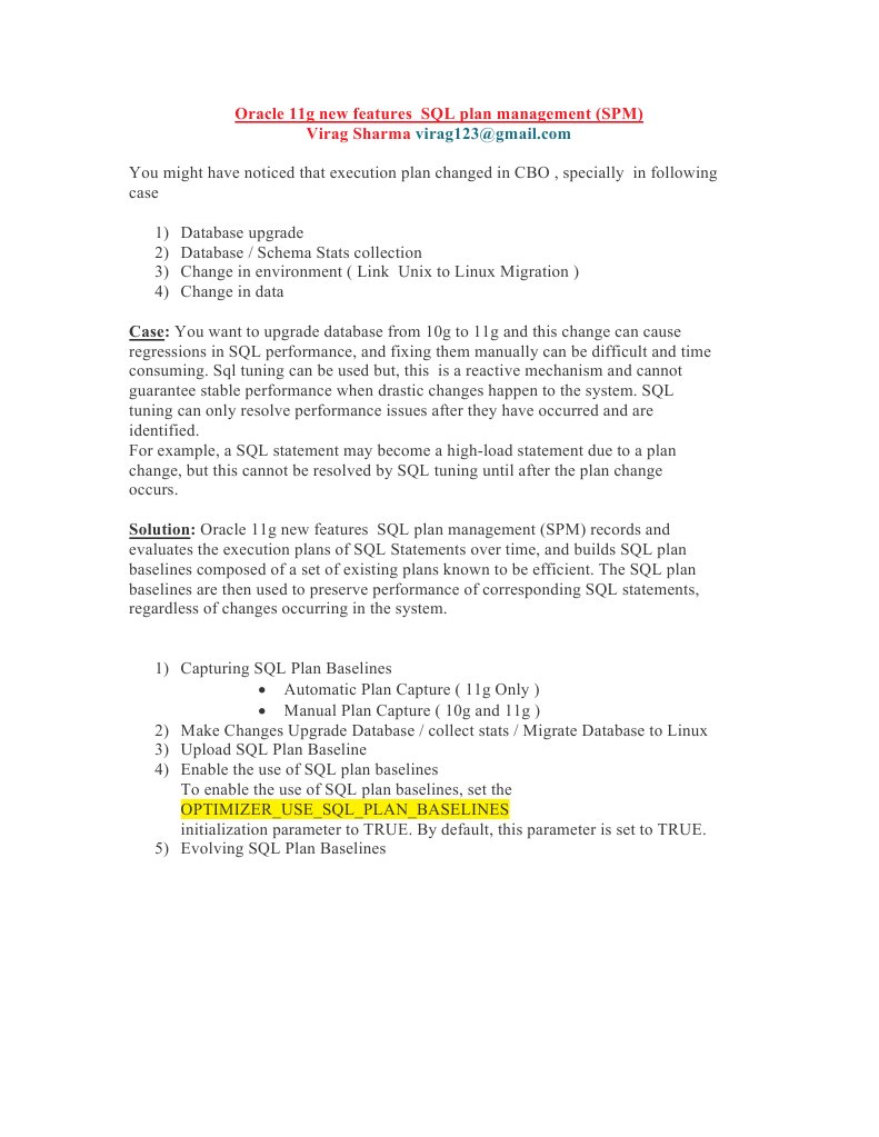 Oracle 11g New Features - SQL Plan Management (SPM) | PDF