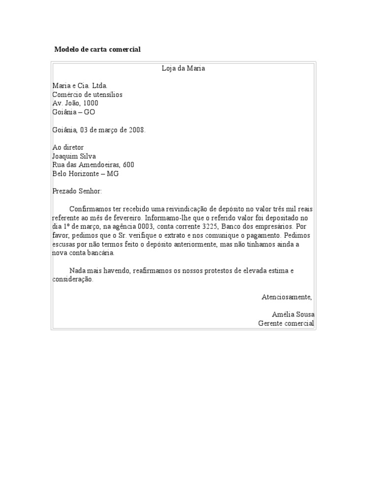 Modelo de Carta Comercial Formal | PDF