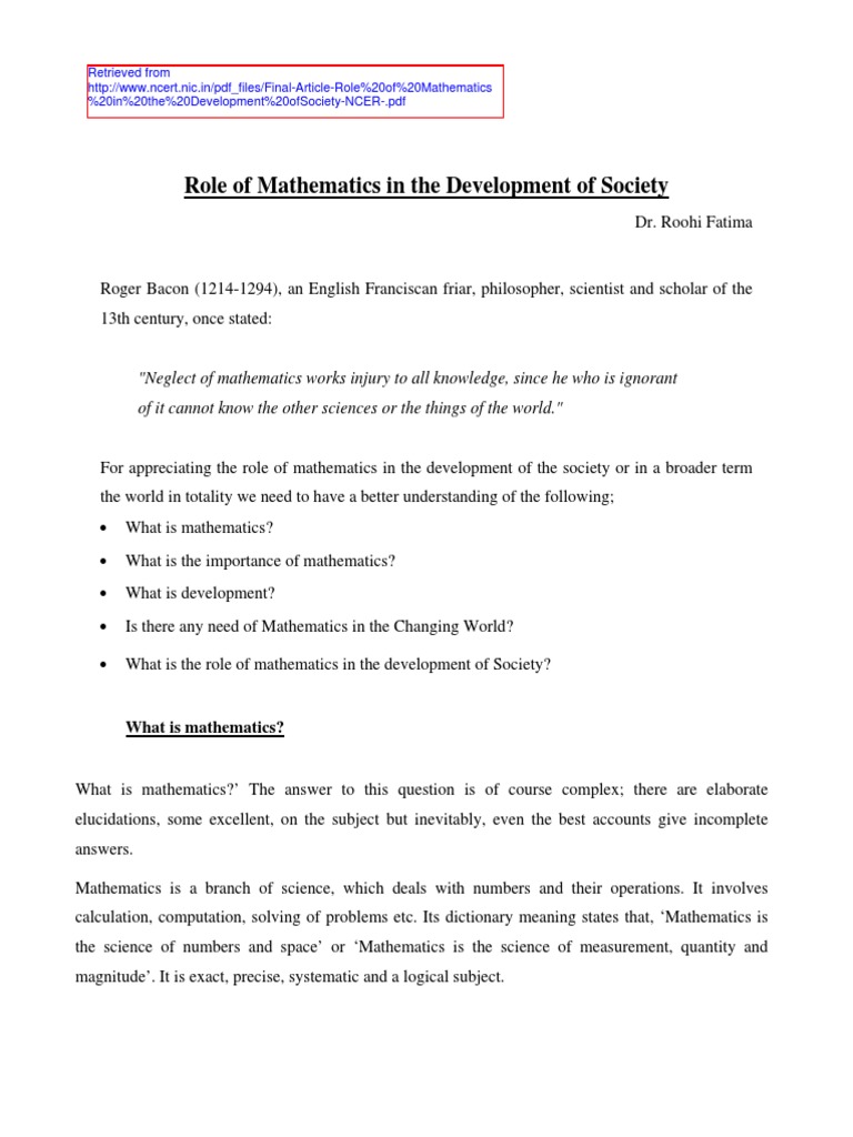 Final-Article-Role of Mathematics in The Development of Society-NCER ...