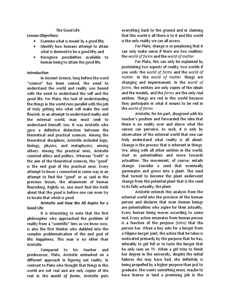 The Good Life STS | PDF | Reality | Aristotle