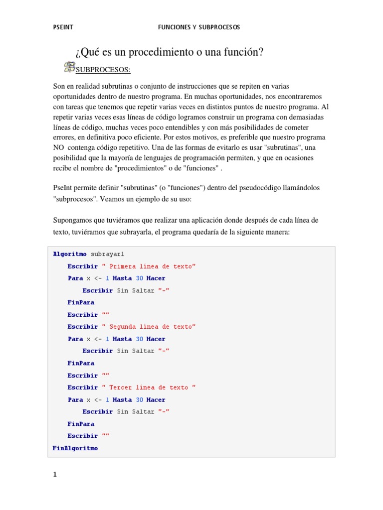 Qué Es Un Procedimiento o Una Función en Pseint | PDF | Programa de computadora | Programación