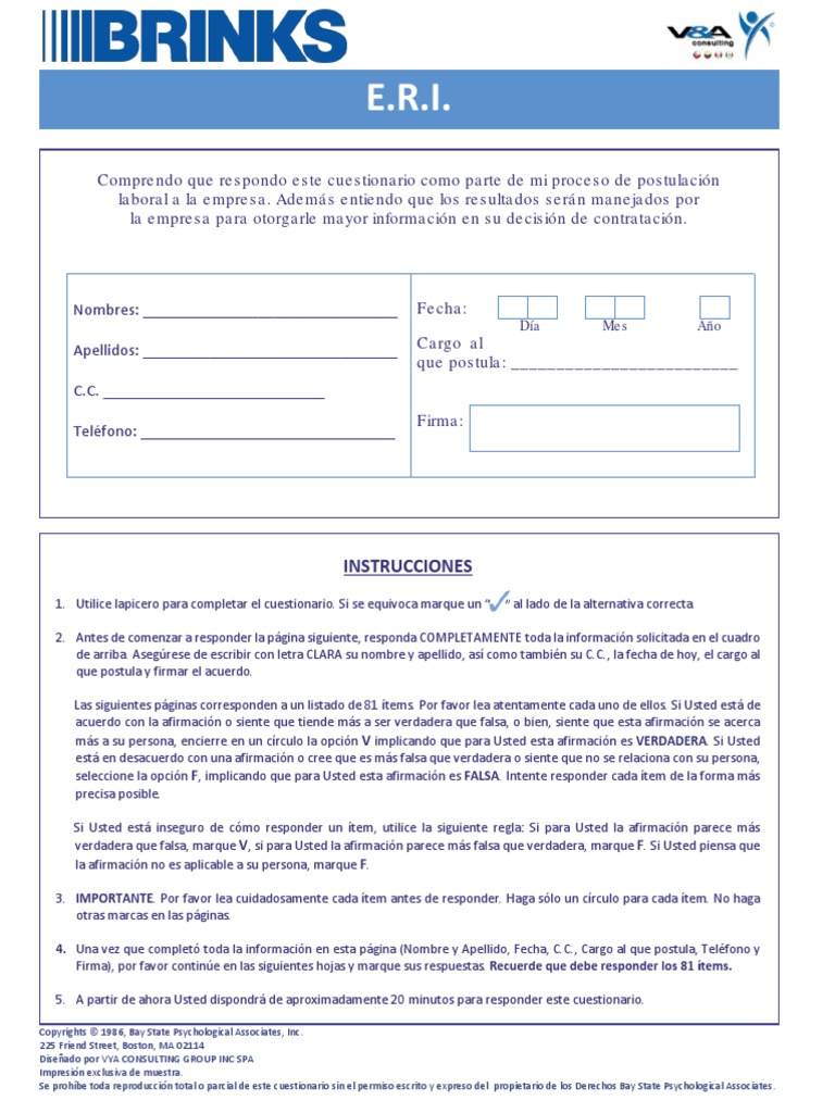 Cuestionario ERI Brinks | PDF | Sicología