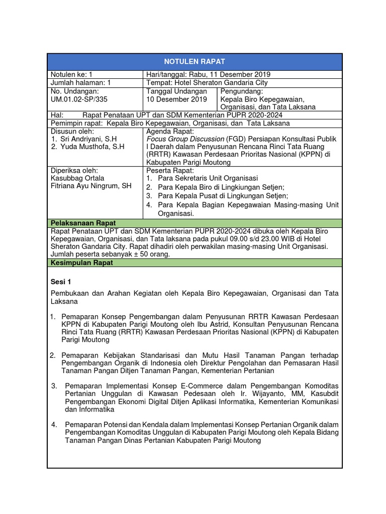 Notulen FGD Penyusunan RRTR Di Kab Parigi Moutong | PDF | Bisnis ...