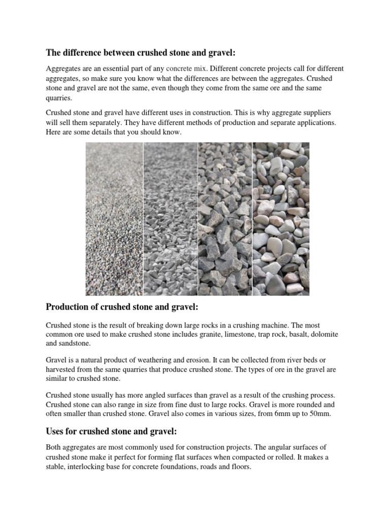The Difference Between Crushed Stone and Gravel | PDF | Construction ...