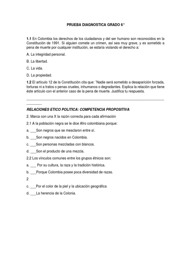 Prueba Diagnostica Grado 6 | PDF | Colombia | Panamá