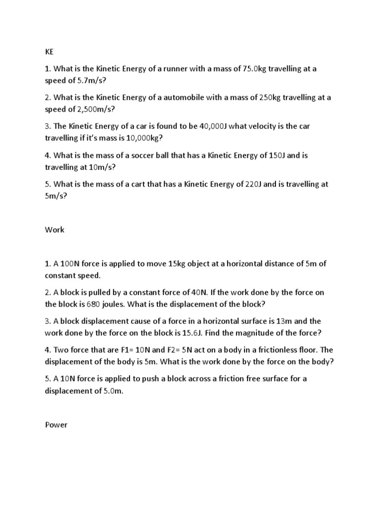 Problem in Physics | PDF | Kinetic Energy | Force