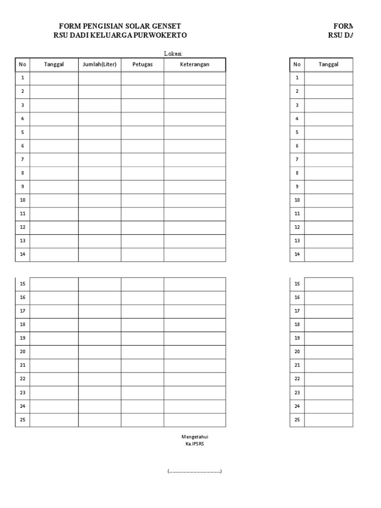 Form Pengisian Solar Genset | PDF