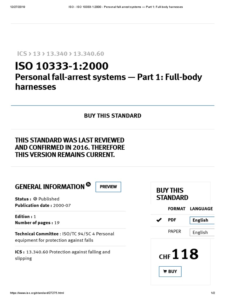 ISO - ISO 10333-1 - 2000 - Personal Fall-Arrest Systems - Part 1 - Full ...