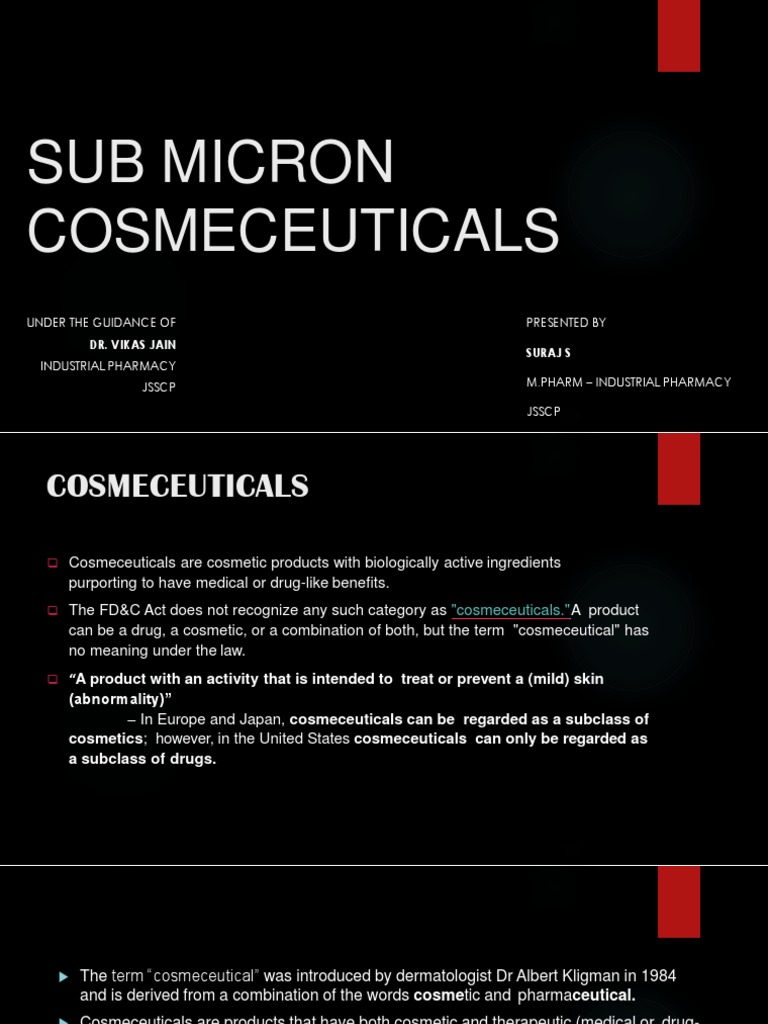 Sub Micron Cosmeceuticals in Drug Delivery | PDF | Cosmetics | Skin
