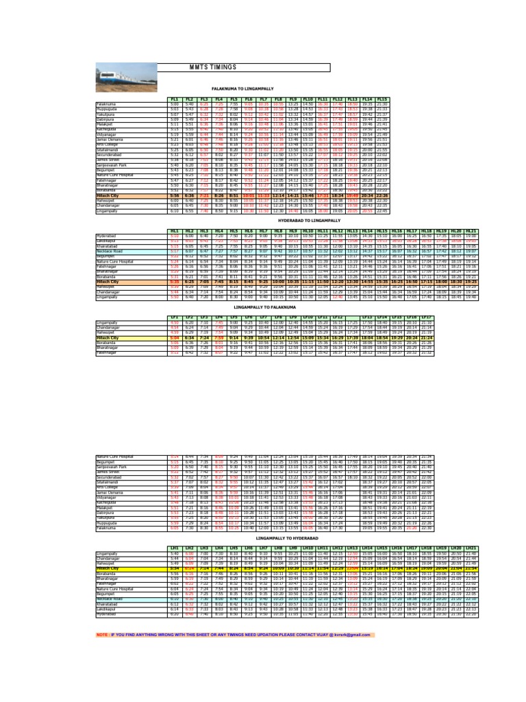 MMTS Train Timings: Falaknuma to Lingampally | PDF | Rail Transport ...