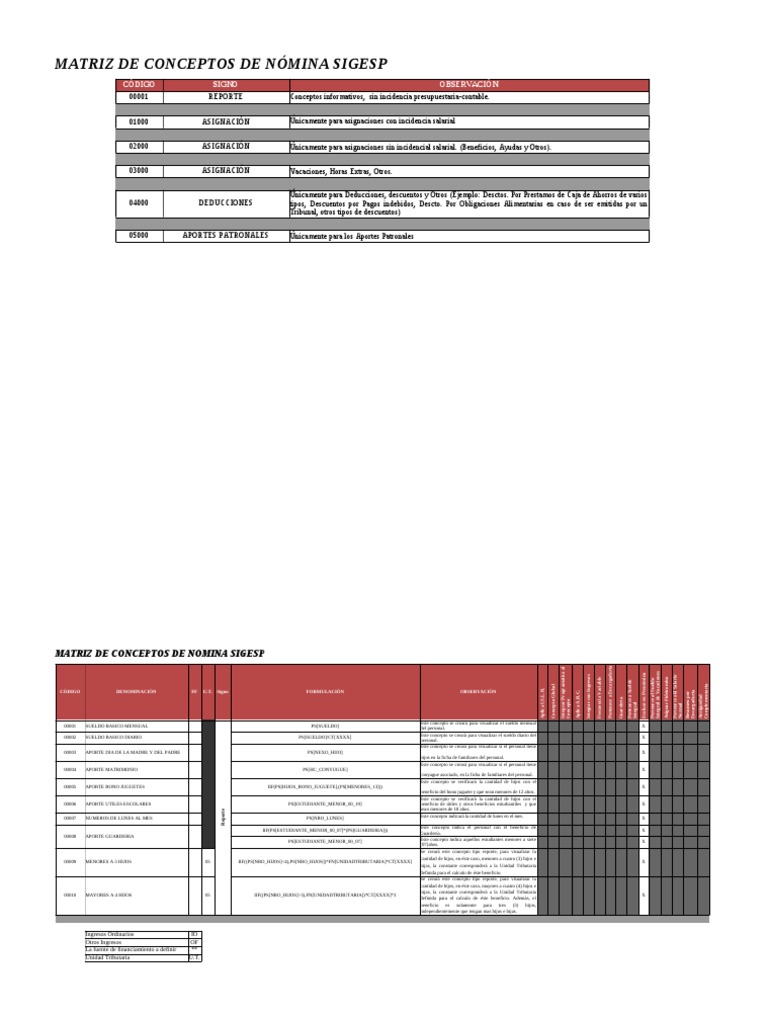 Matriz de Conceptos Nomina | PDF | Salario | Economias