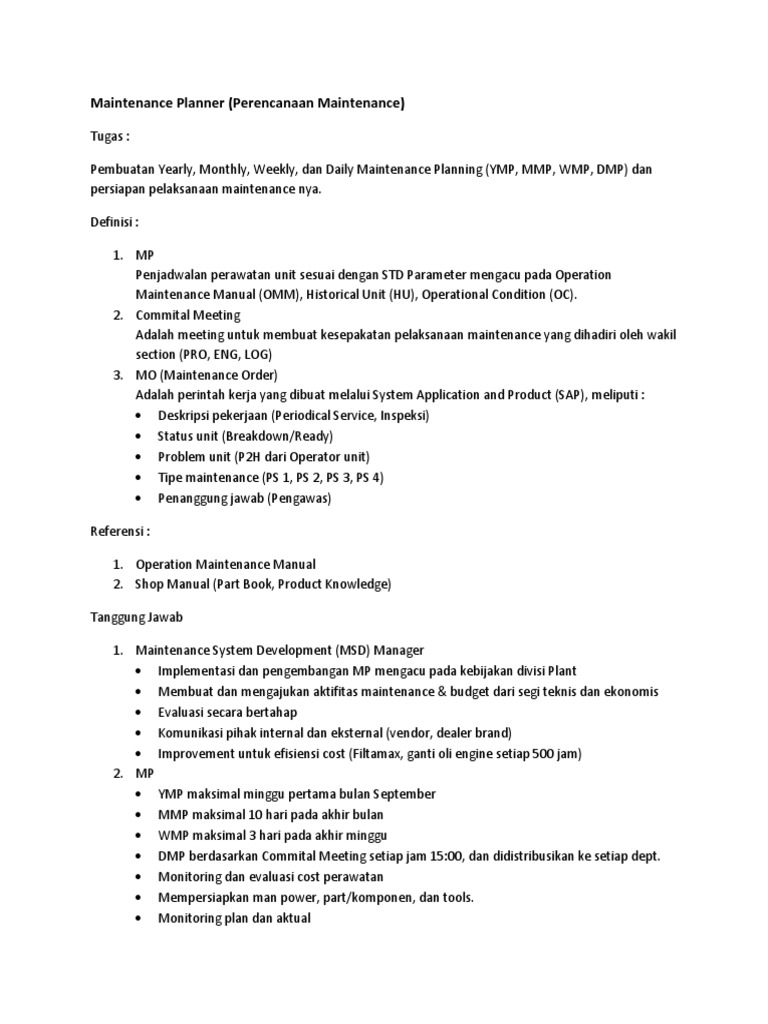 SOP MP (Maintenance Planner) | PDF SOP MP (Maintenance Planner) | PDF