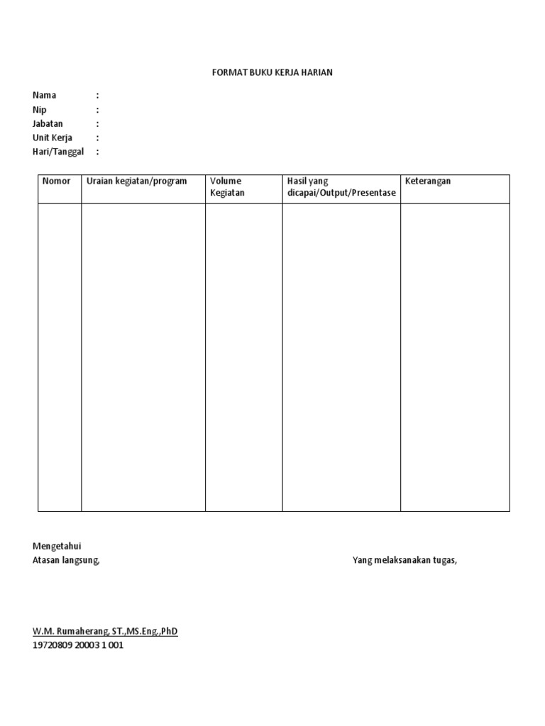 Format Buku Kerja Harian | PDF