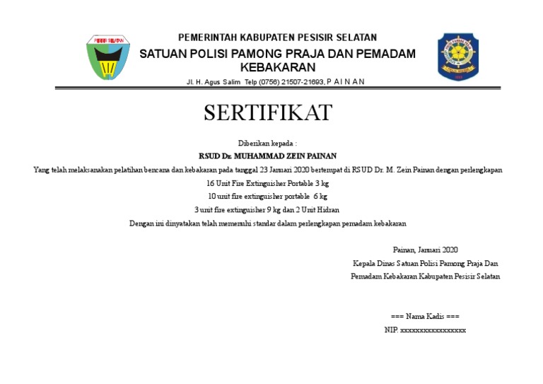 Sertifikat Damkar | PDF
