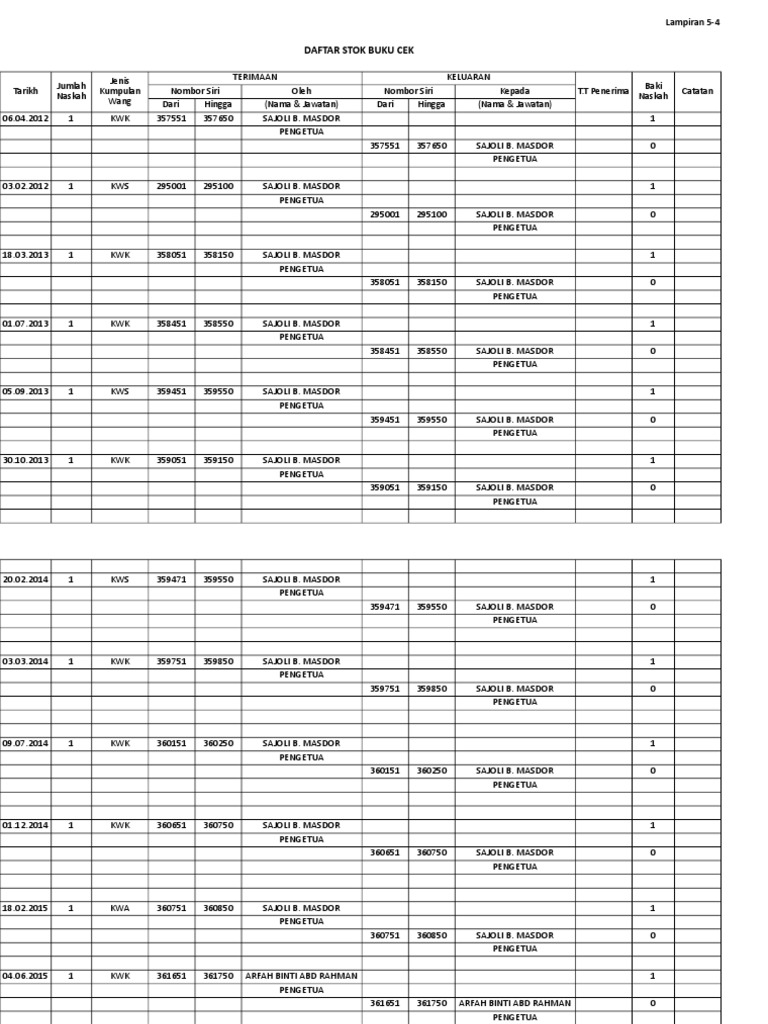 Daftar Stok Buku Cek | PDF