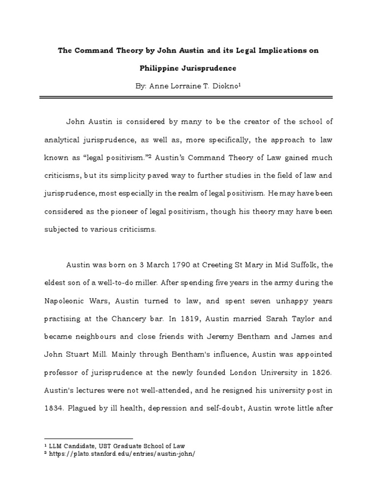 Austin's Command Theory of Law Explained | PDF | Jurisprudence ...
