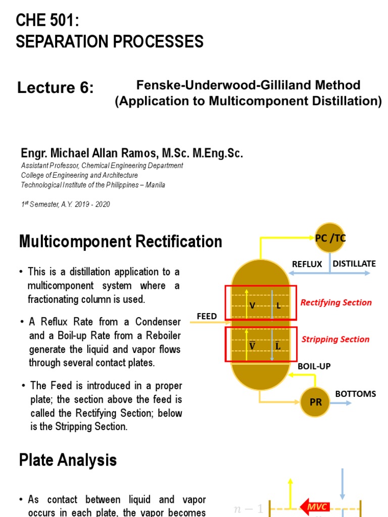 CHE501 - Lecture 6 | PDF | Distillation | Separation Processes