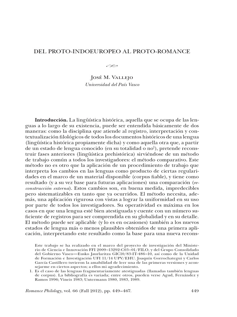 Del Proto-Indoeuropeo Al Proto-Romance PDF | PDF | latín | Lingüística