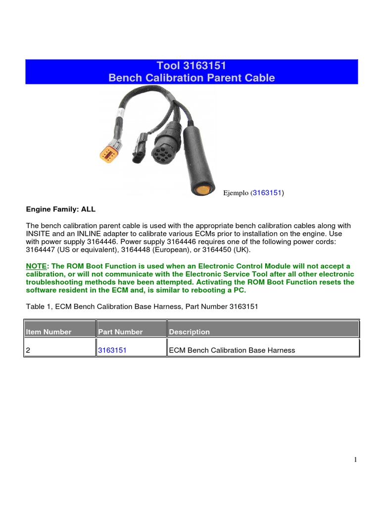 Tool 3163151 Bench Calibration Parent Cable | PDF | Electronics ...