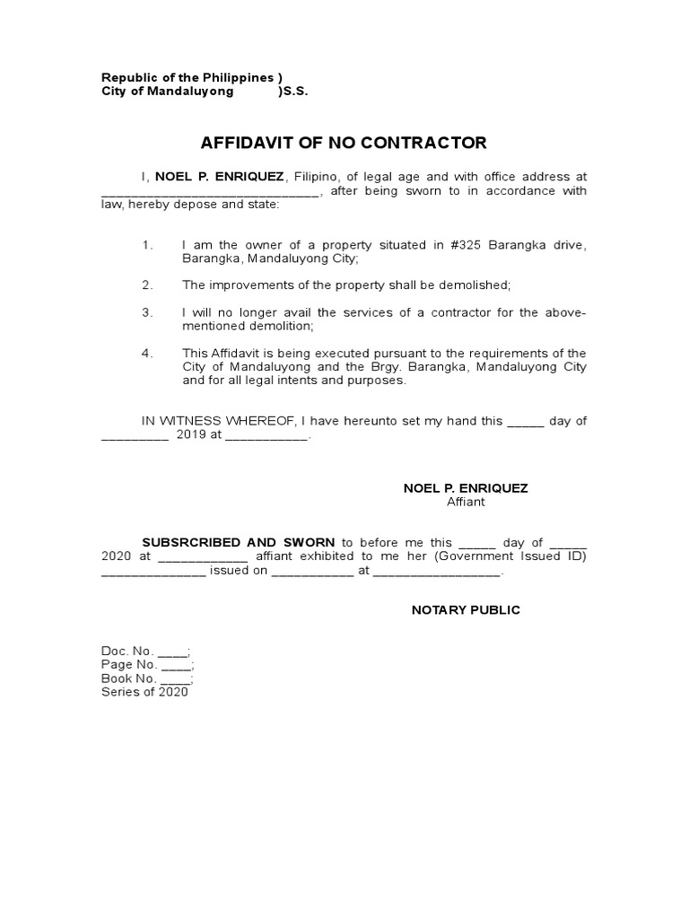 AFFIDAVIT OF No Contractor | PDF