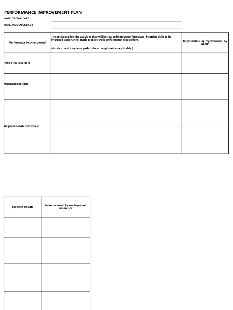 PIP - Performance Improvement Plan (Template) | PDF