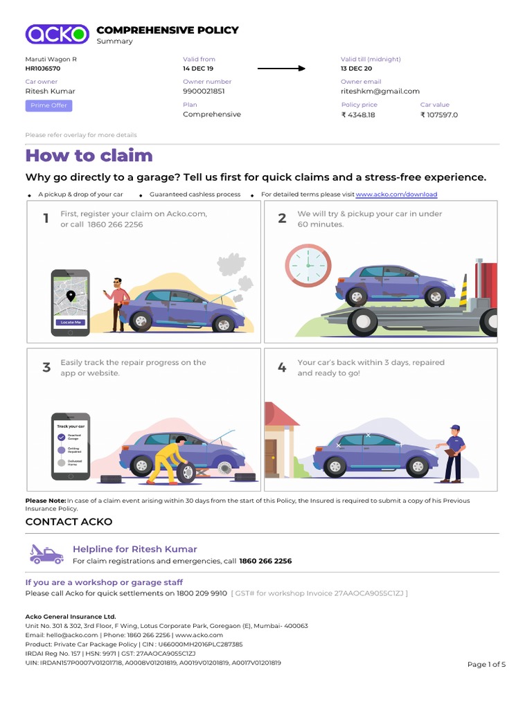 Acko Comprehensive Car Insurance Policy | PDF | Insurance | Insurance ...