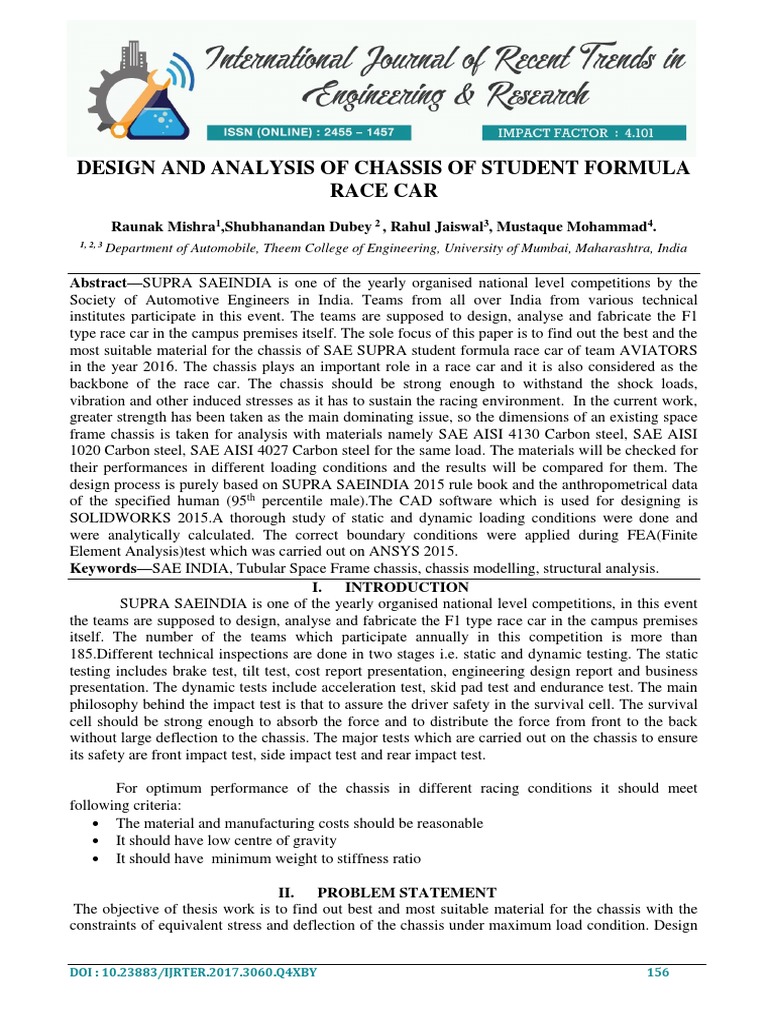 Student Formula Race Car Chassis Design | PDF | Strength Of Materials | Finite Element Method