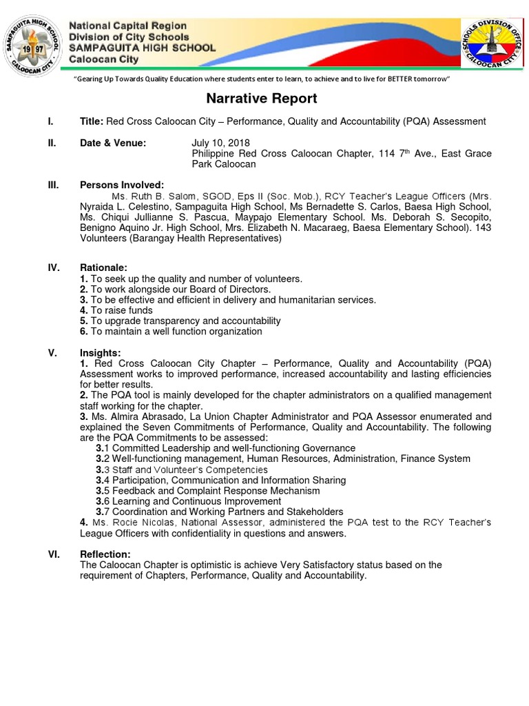 PQA Assessment Report: Red Cross Caloocan | PDF | Public Sphere | Cognition