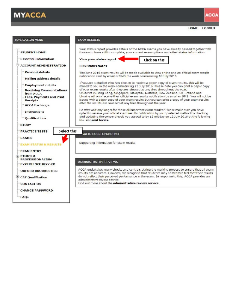 ACCA Exam Results and Reporting Guide | PDF | Wellness | Lifestyle