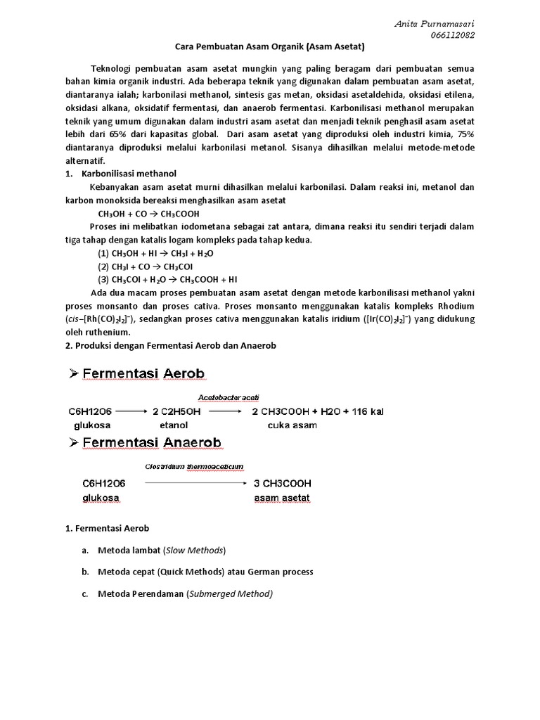 Cara Pembuatan Asam Organik Asam Asetat | PDF