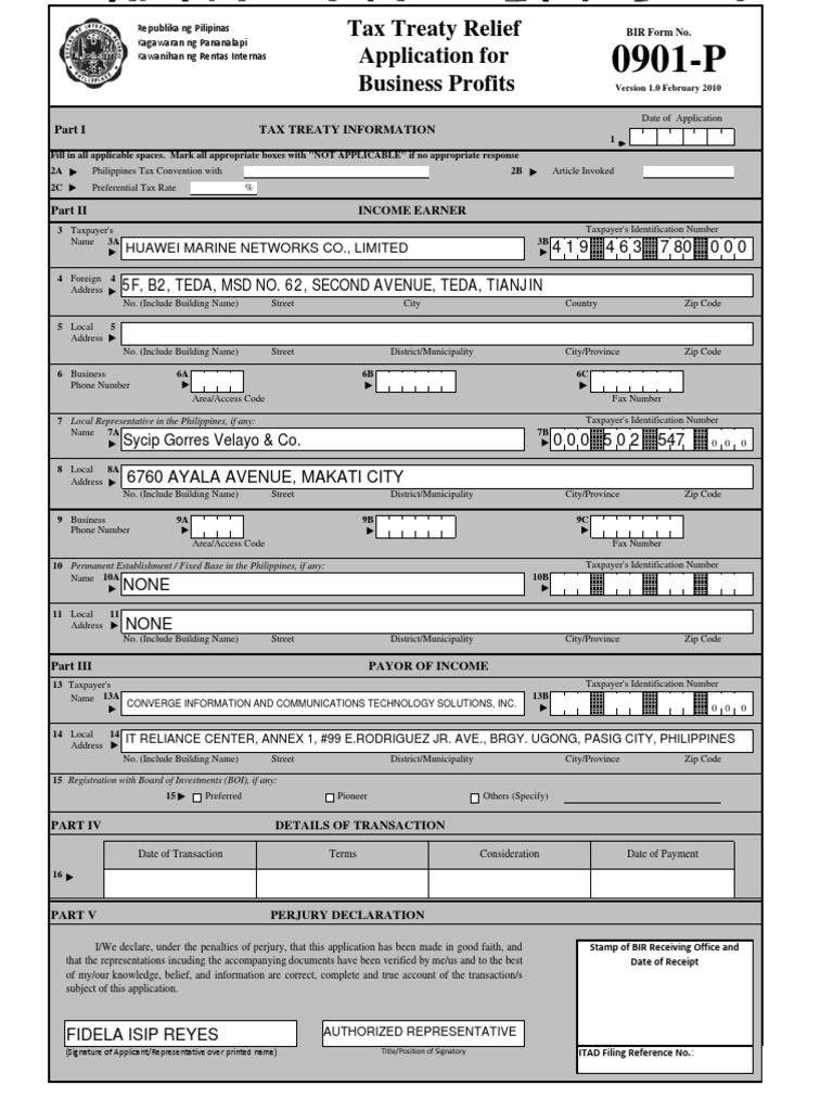 BIR Form No. 0901 - P (Business Profits) | PDF | Tax Treaty ...