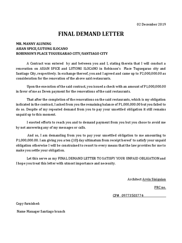 Demand Letter Arch. Arvin | PDF | Law