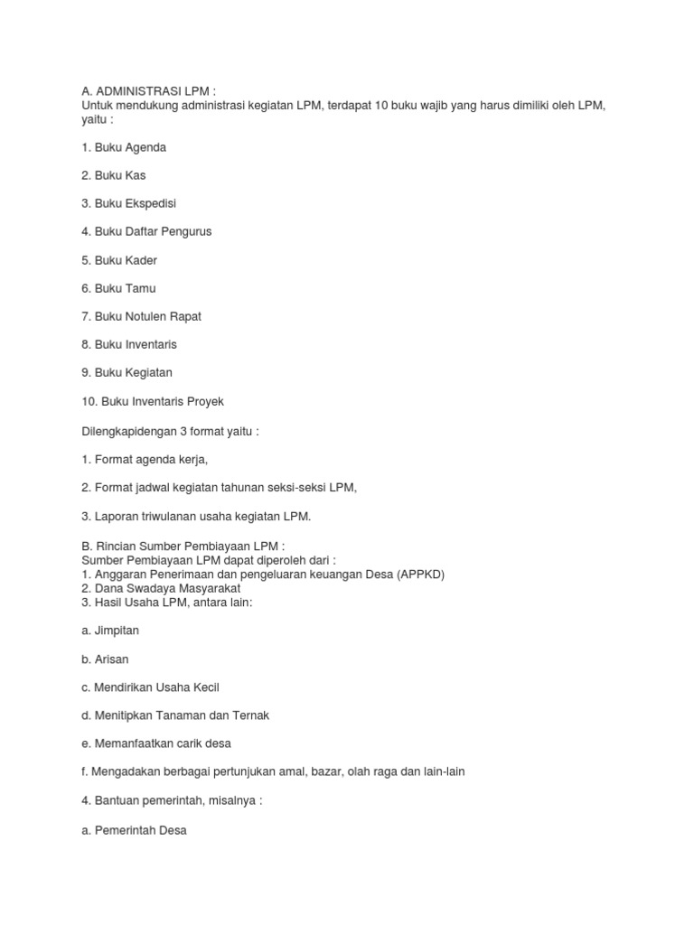 Buku Administrasi Kegiatan LPM Desa | PDF