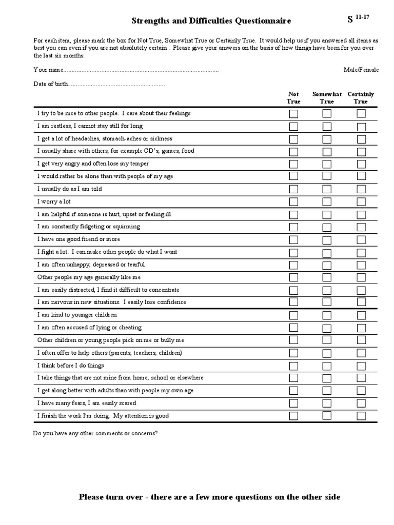 Intake SDQ 11-17 Yr Self Report | PDF | Behavioural Sciences | Action (Philosophy)