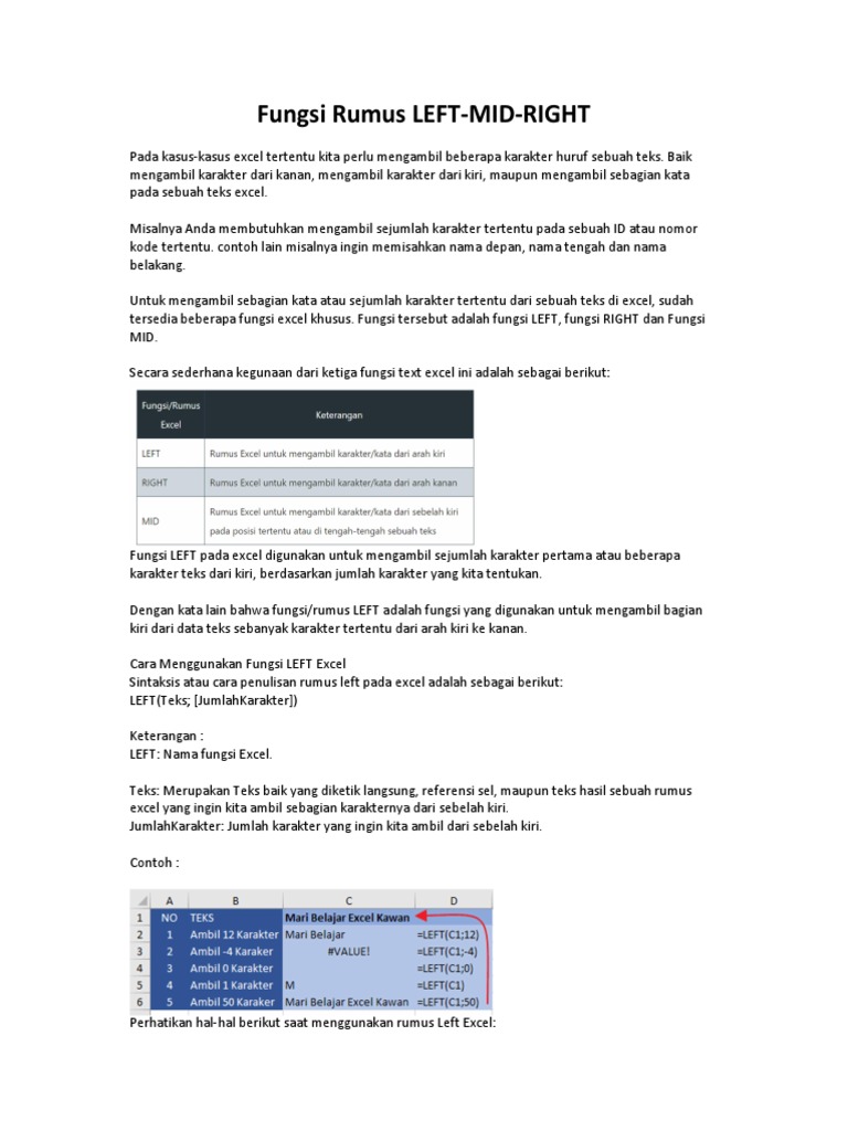 Fungsi Rumus LEFT MID RIGHT | PDF