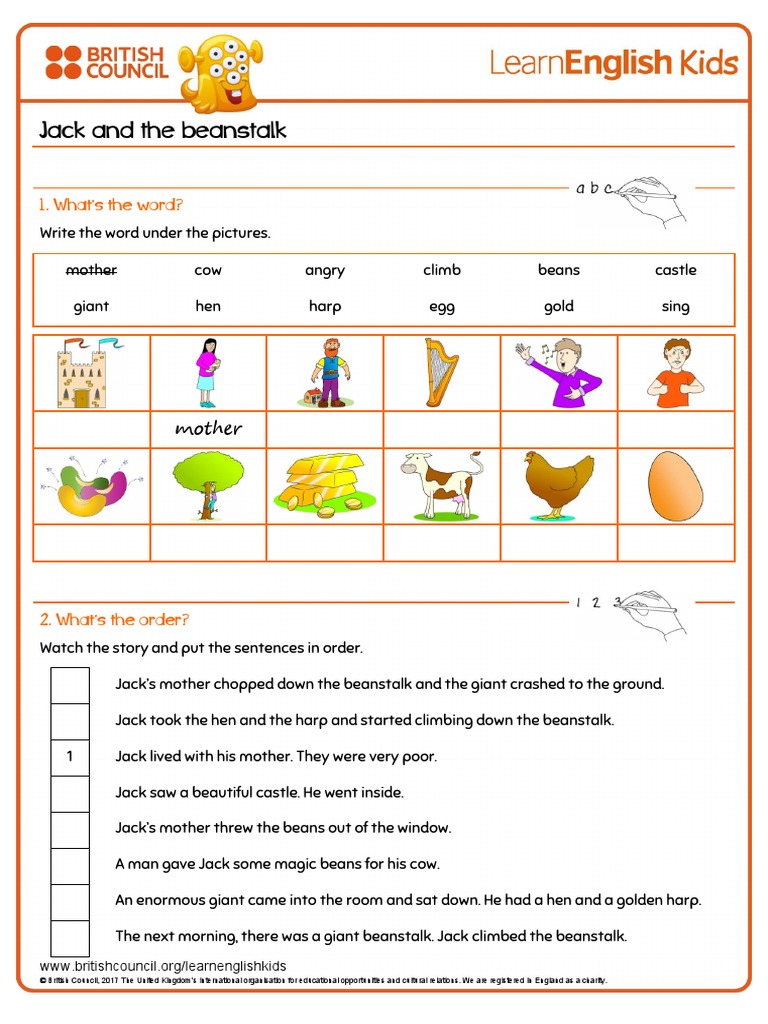 Short Stories Jack and The Beanstalk Worksheet | PDF | Jack And The ...
