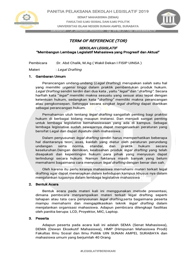 TERM OF REFERENCE Legal Drafting | PDF