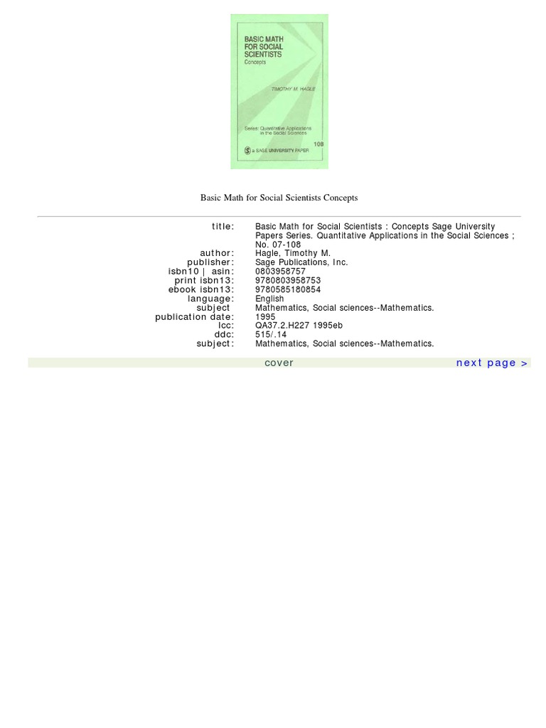 Timothy M. Hagle - Basic Math For Social Scientists - Concepts ...
