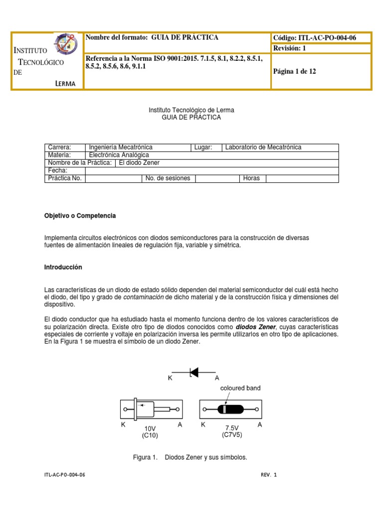 Guía de Prácticas ELEC ANALÓGICA - 06 El Diodo Zéner | PDF | Diodo | Electricidad