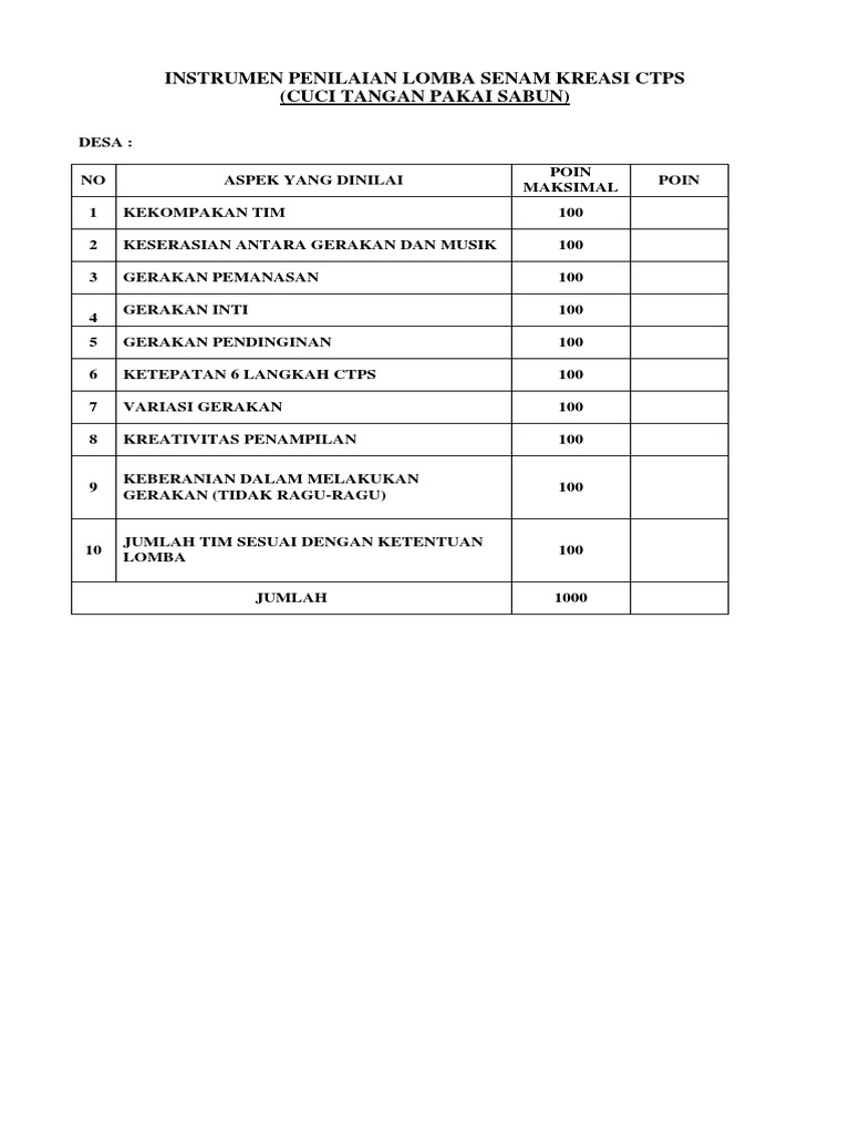 Format Penilaian Lomba Senam Cerdik | PDF