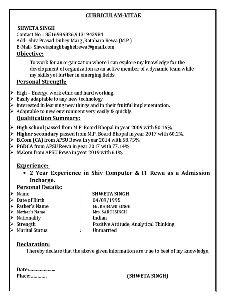 Shweta Resume | Download Free PDF | Cognition | Psychological Concepts
