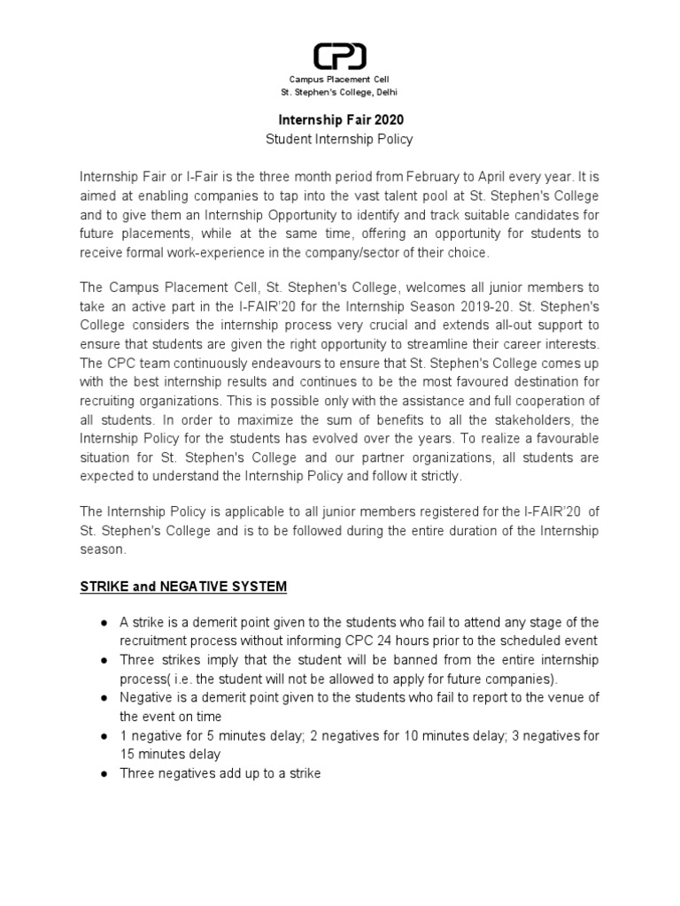 Student Internship Policy - St. Stephen's College, Delhi - I-Fair 2020 ...